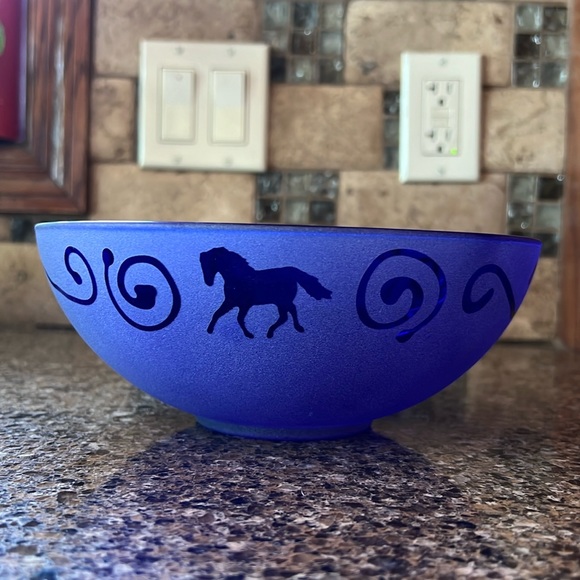 Dining | Dark Blue Smoked Glass Horse Print Bowl 8 Diameter Excellent ...